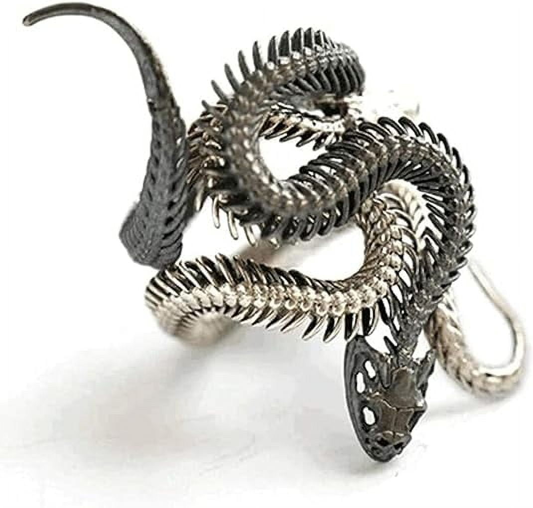 Resize-able Snake Serpent Ring Double Silver Black Ouroboros Cobra ...