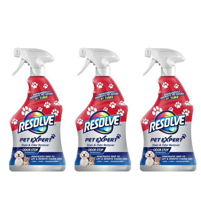 Resolve Pet Expert Stain Remover & Odor Destroyer Solution, Carpet Cleaner, 22oz (Pack of 3 ...