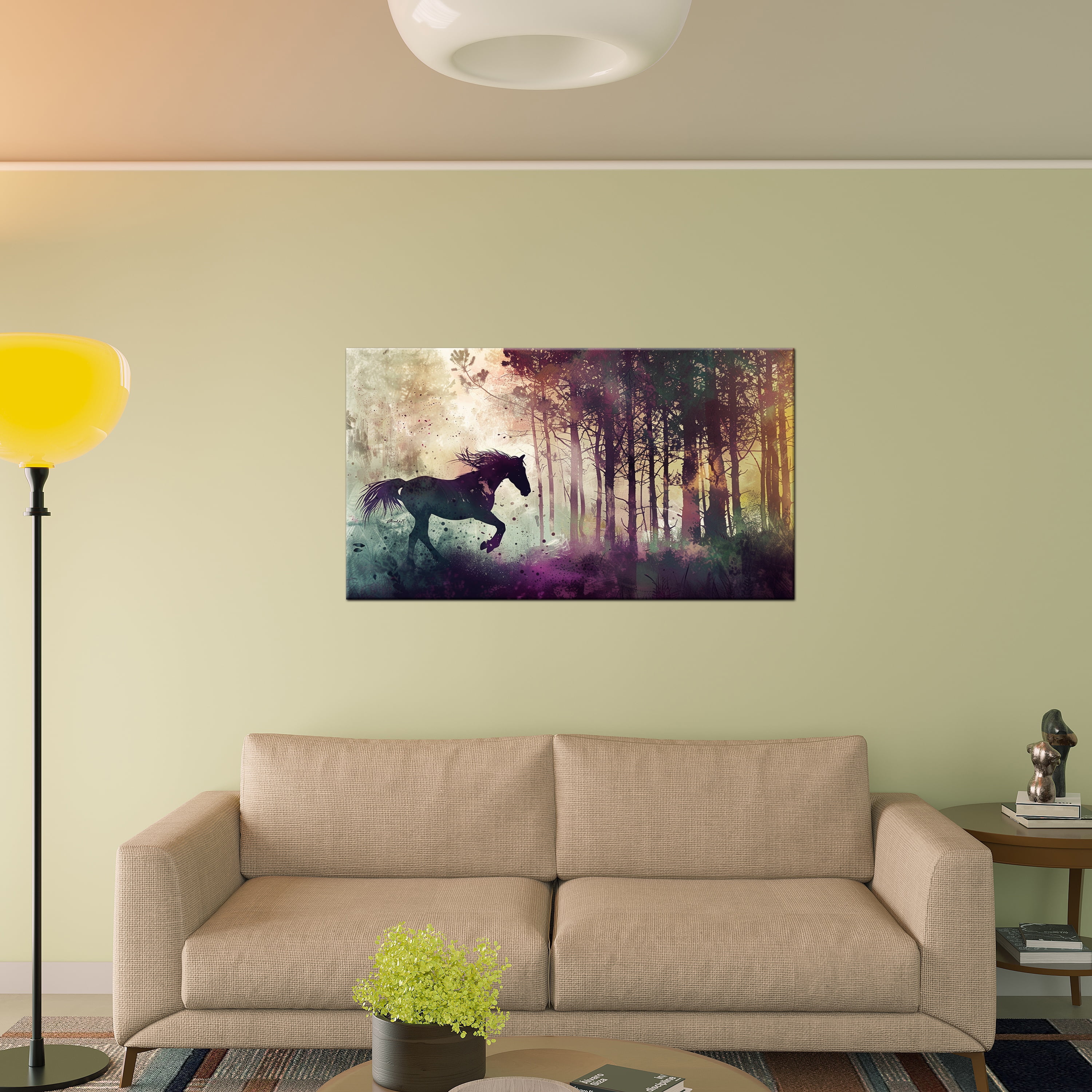 Resonance of Wildness and Elegance- Illusory Forest Escape Horse Wall Painting (16 "x24 ...