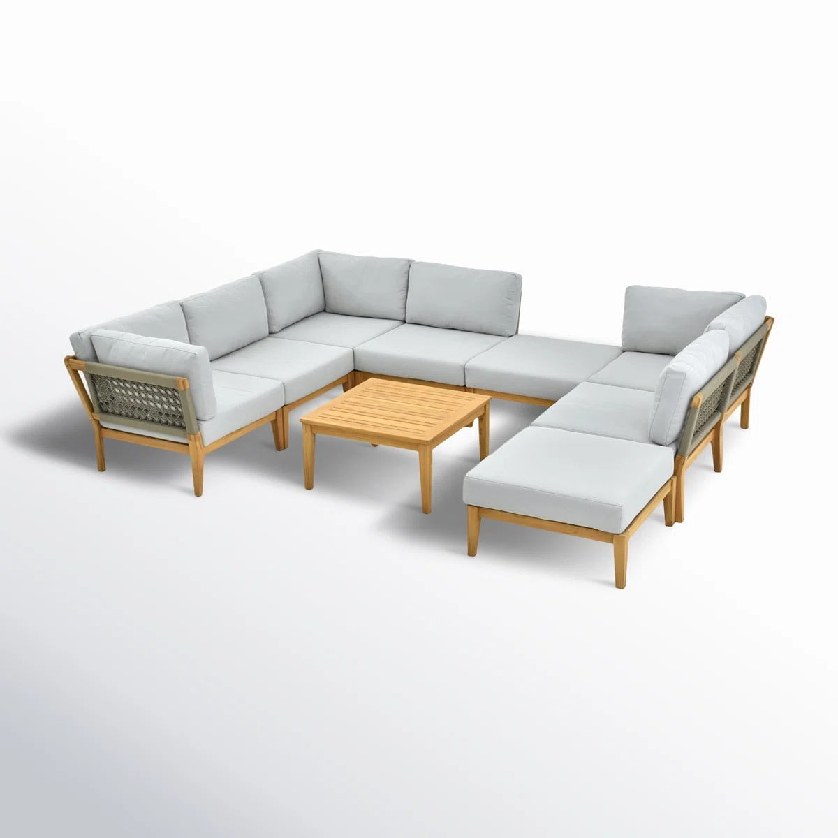 Resort-Style 9-Piece Seating Collection: L-Shape Sofa w/ Braided ...
