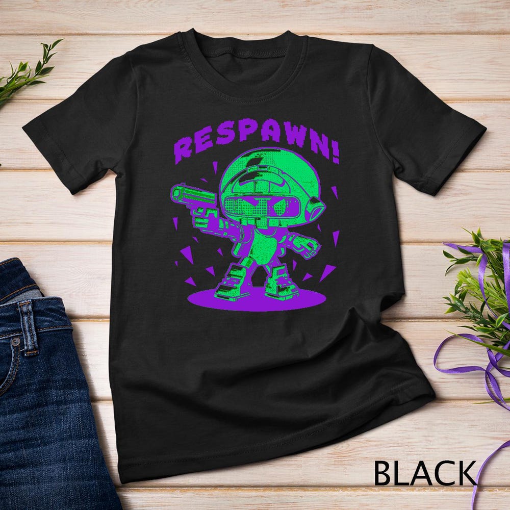 Respawn Ready Retro Pixelated Adventure Futuristic Gamer Unisex T-Shirt ...
