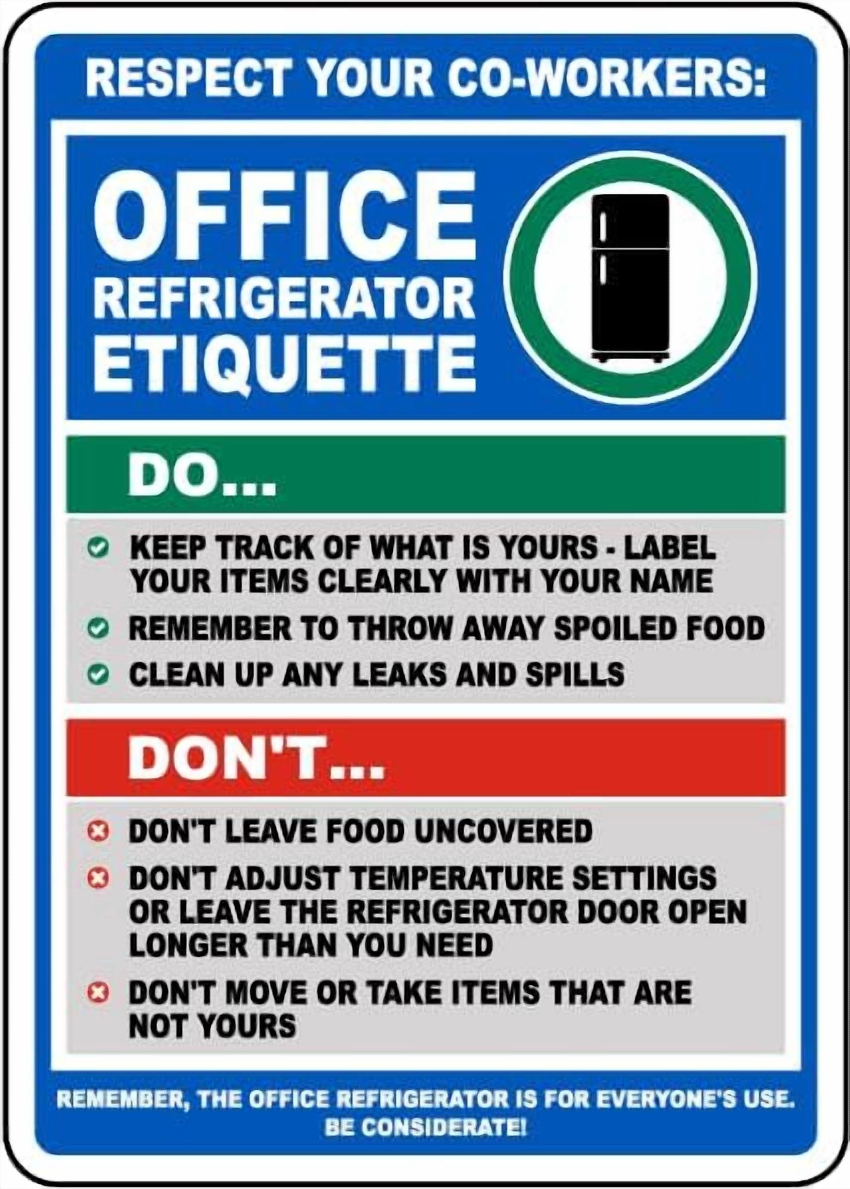 Respect Co-Workers Office Refrigerator Etiquette Sign Facility Signs ...