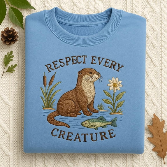 Respect Every Creature Embroidered Sweatshirt, Otter Fish Nature ...