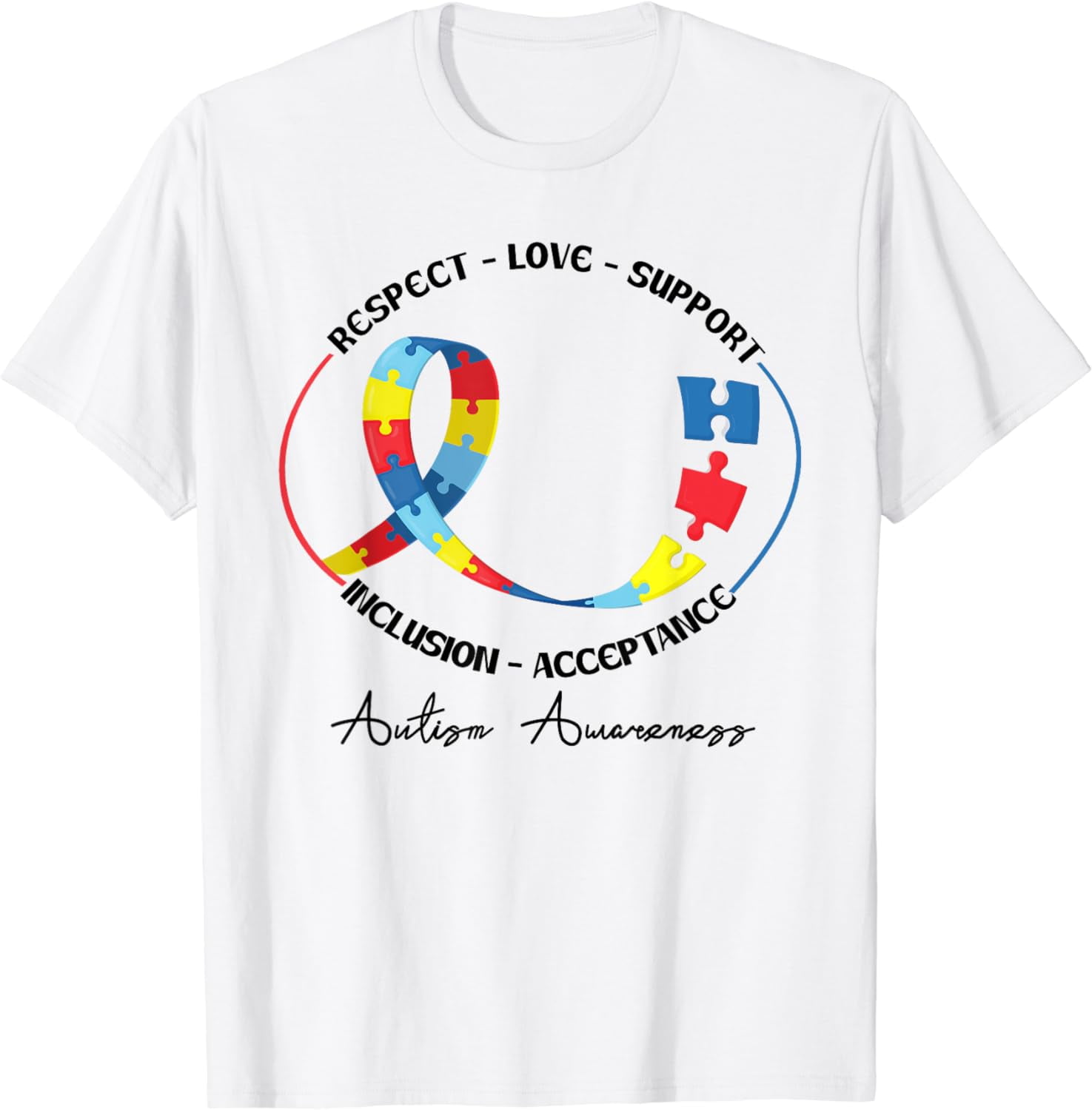 Respect Love Support Autism Awareness Month Heart Women Men T-Shirt ...