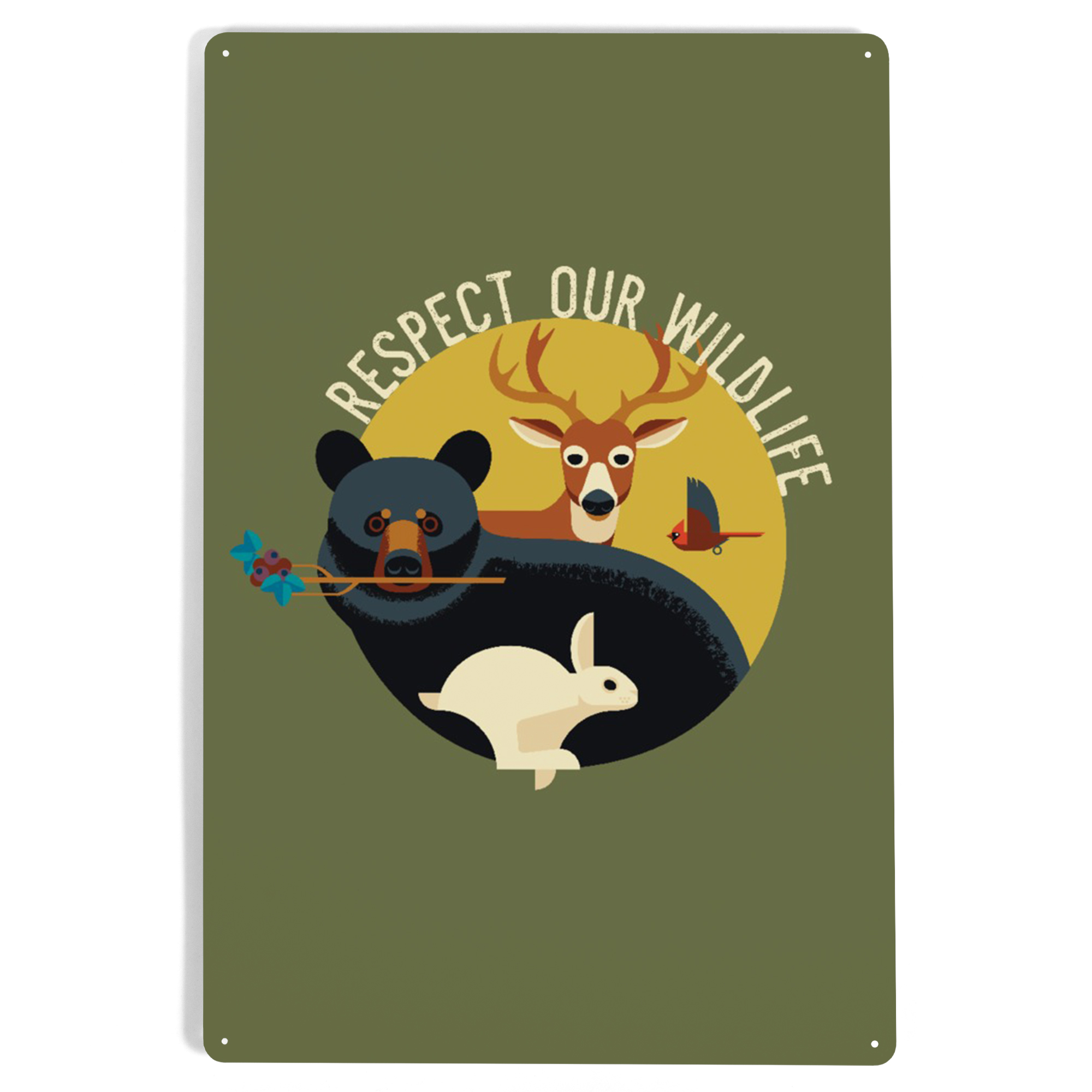 Respect Our Wildlife, Geometric Animal Badge (12x18 Aluminum Art ...