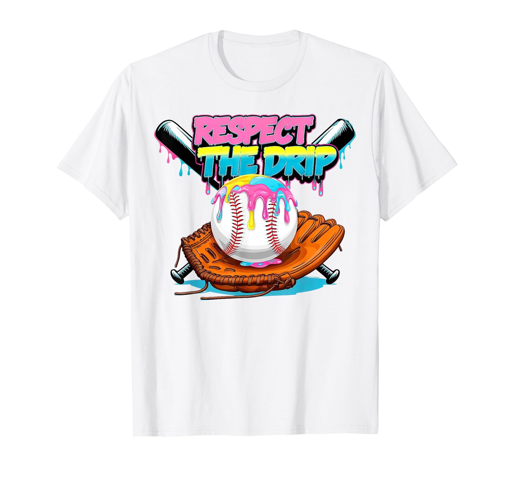 Respect The Drip Baseball Bat Glove Ice Cream Drip T-Shirt - Walmart.com