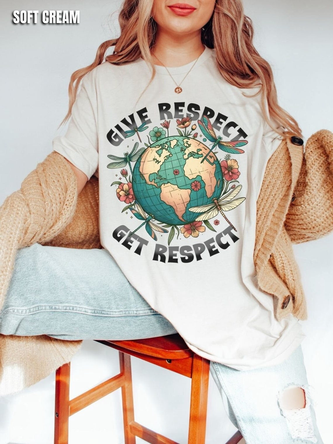 Respect The Earth Shirt Nature Lover Gift Dragonfly Wildflower Retro ...