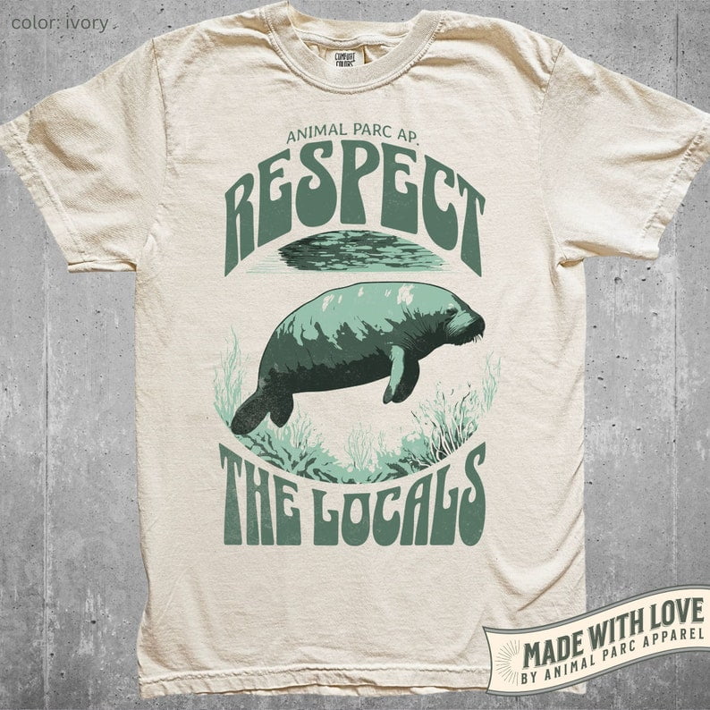 Respect The Locals Manatee Vintage T Shirt, Funny Manatee Retro Shirt ...