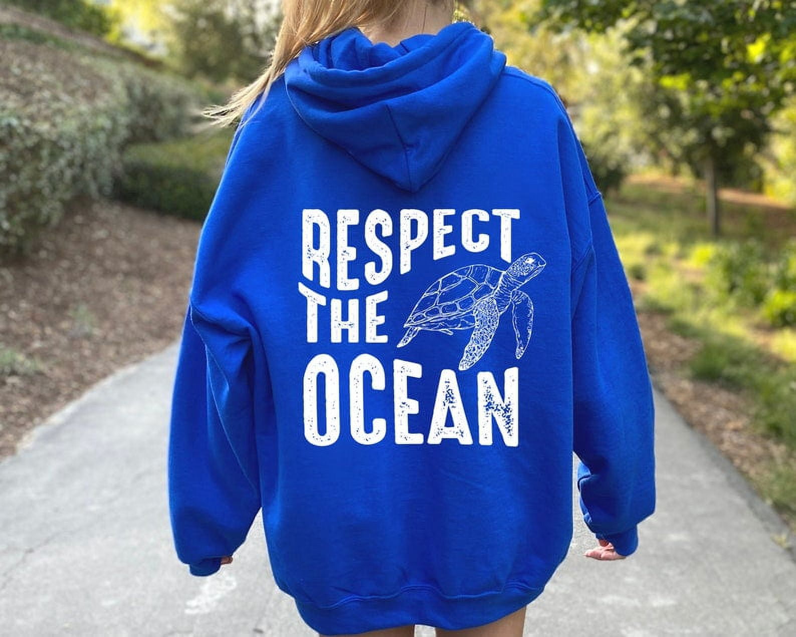 Respect The Ocean Hoodie With Words on Back, Hoodie Surfing, Hoodie ...