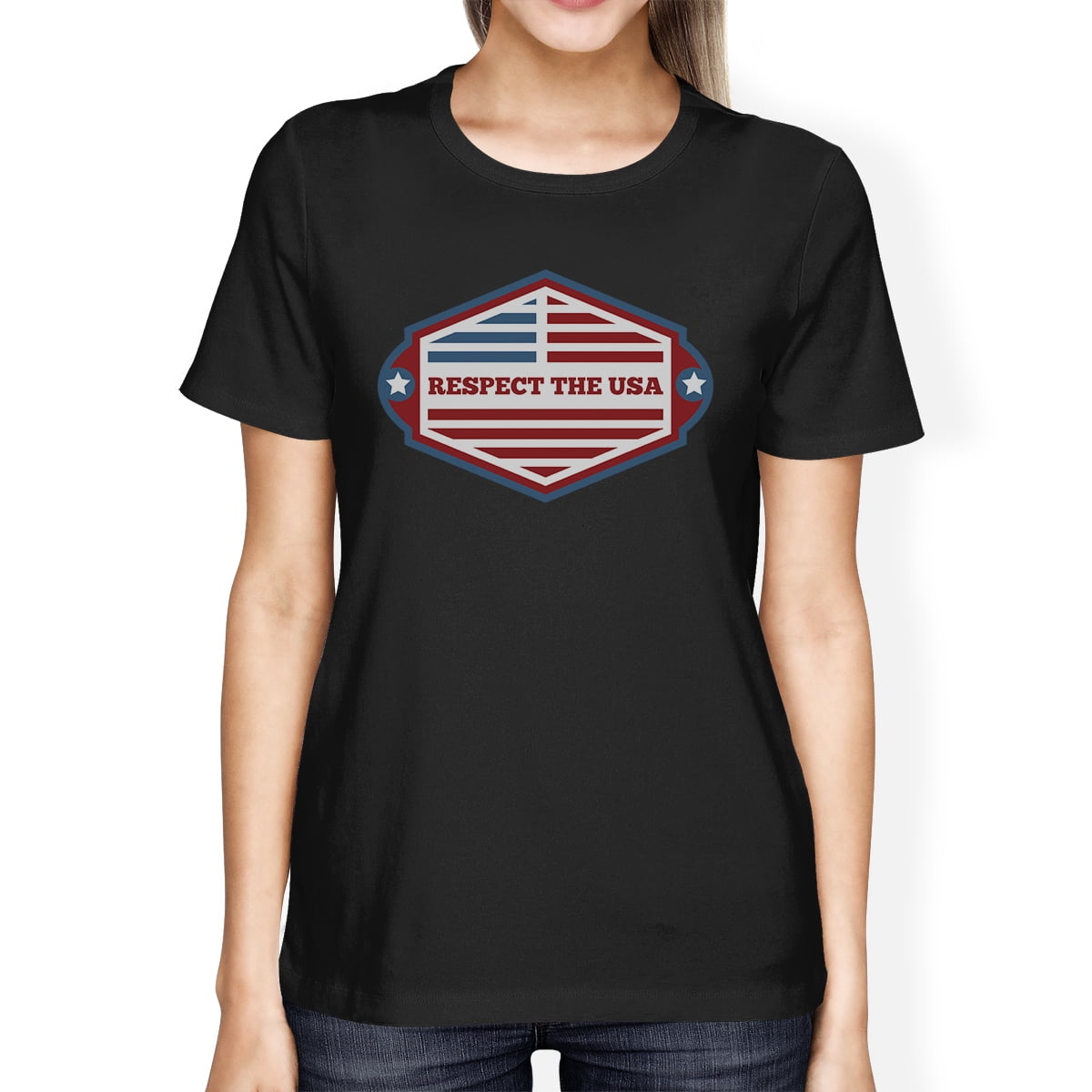 Respect The USA American Flag Shirt Womens Black Short Sleeve Tee ...