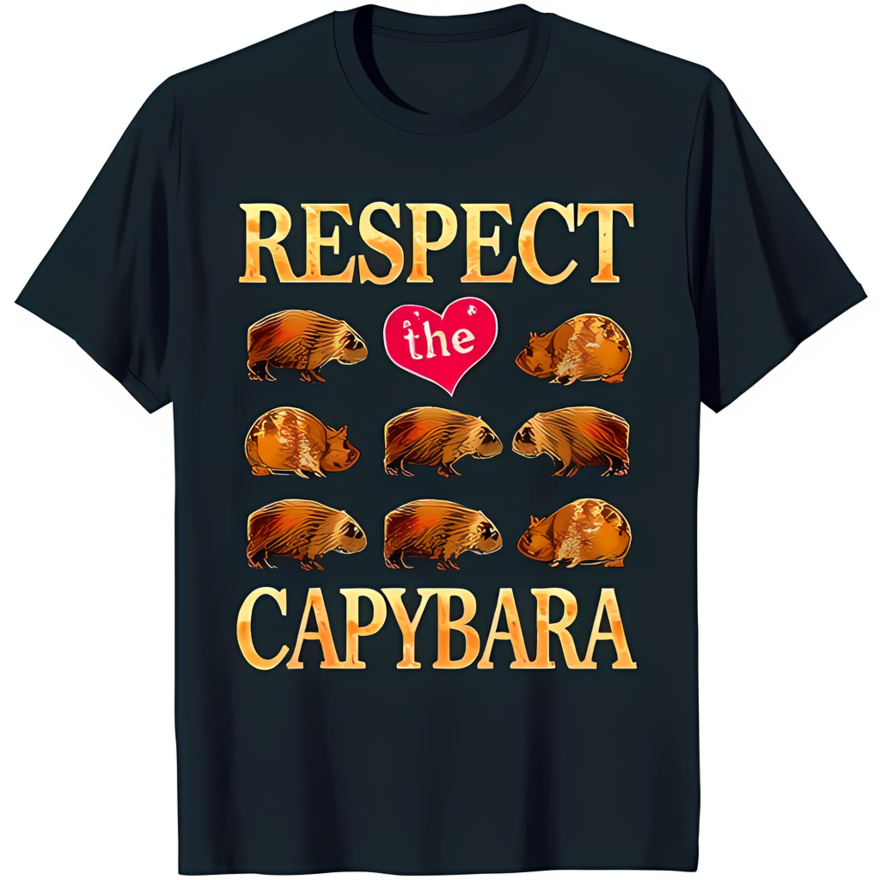 Respect the Capybara Graphic T-Shirt Blue with Gold Text & Cute ...