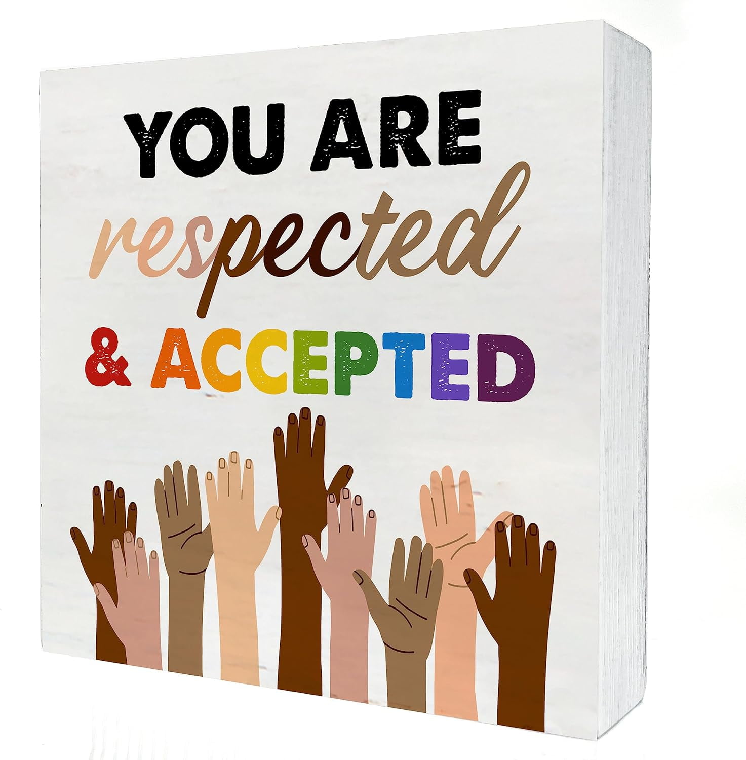 Respected and Accepted Wooden Box Sign Desk Decor Gay Pride Wood Block ...