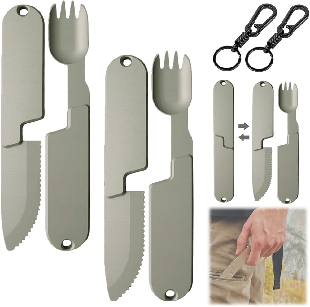 Respectivem 2 in 1 Camping Eating Utensils Set, Portable Magnetic ...