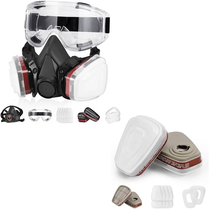 Respirator Gas Mask - Reusable Face Gas Masks with Safety Glasses and ...