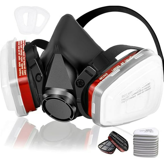 Half Face Respirator Gas Mask with Eye Shield, Dual Cartridge Safety ...