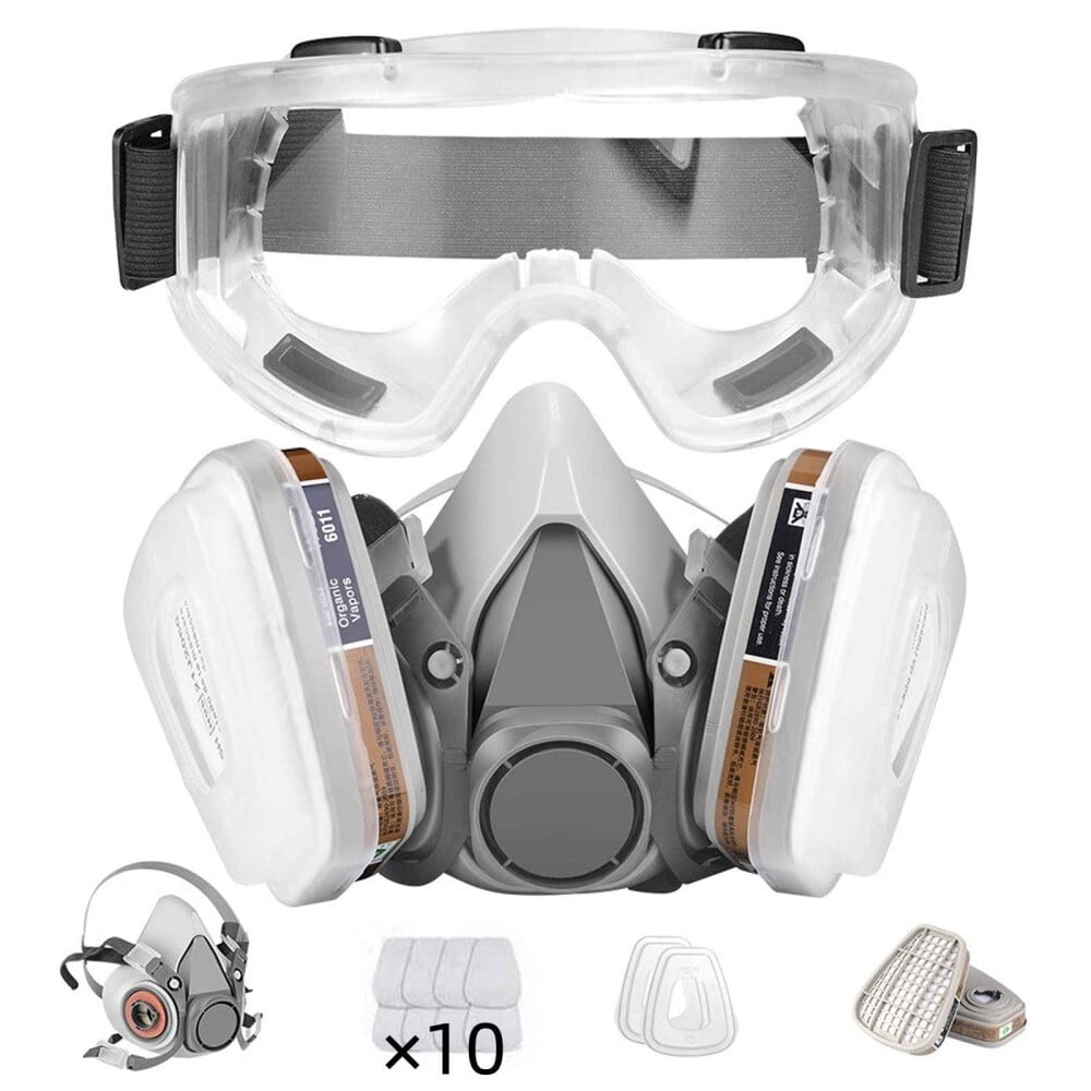 Respirator Mask,Half Facepiece Gas Mask with Safety Glasses Reusable ...