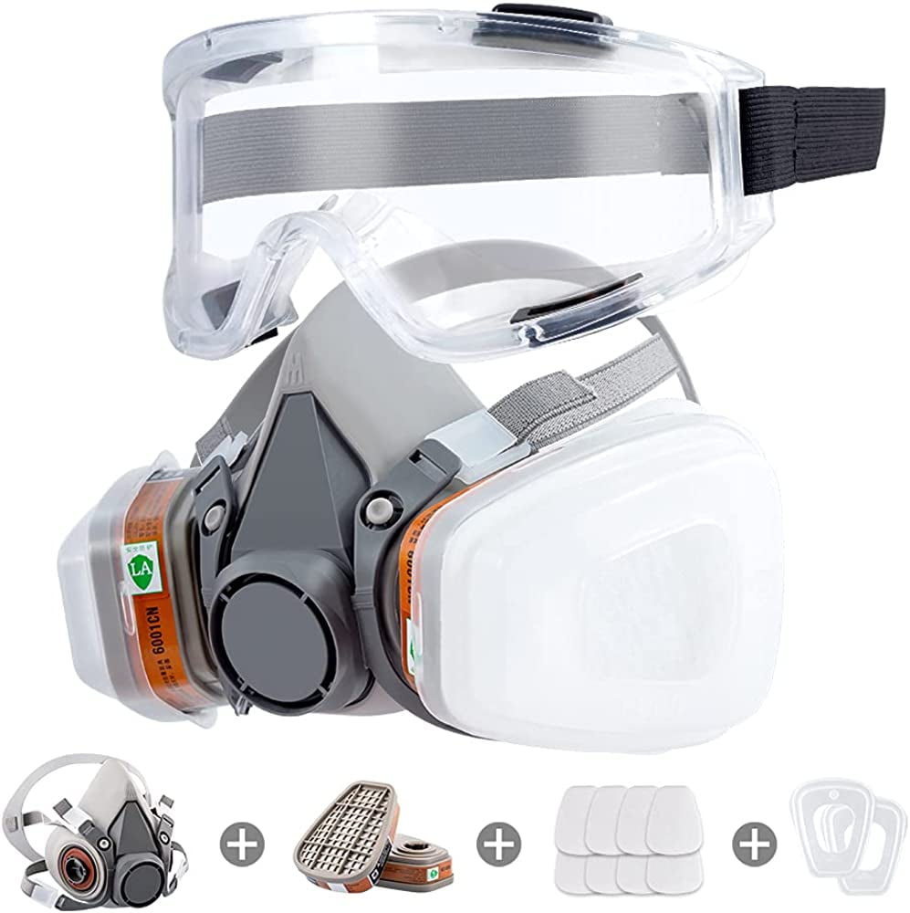 Respirator Mask Reusable Half Face Cover Gas Mask with Safety Glasses ...