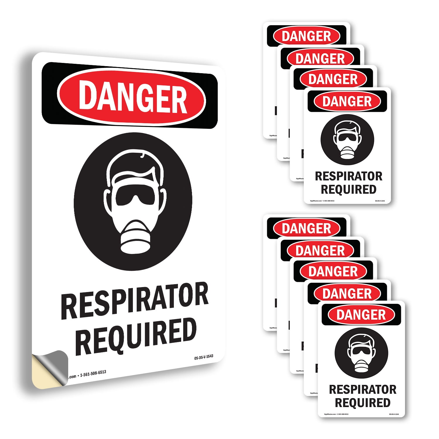 Respirator Required OSHA Danger Vinyl Decal Label 10 Inch x 7 Inch - 10 ...