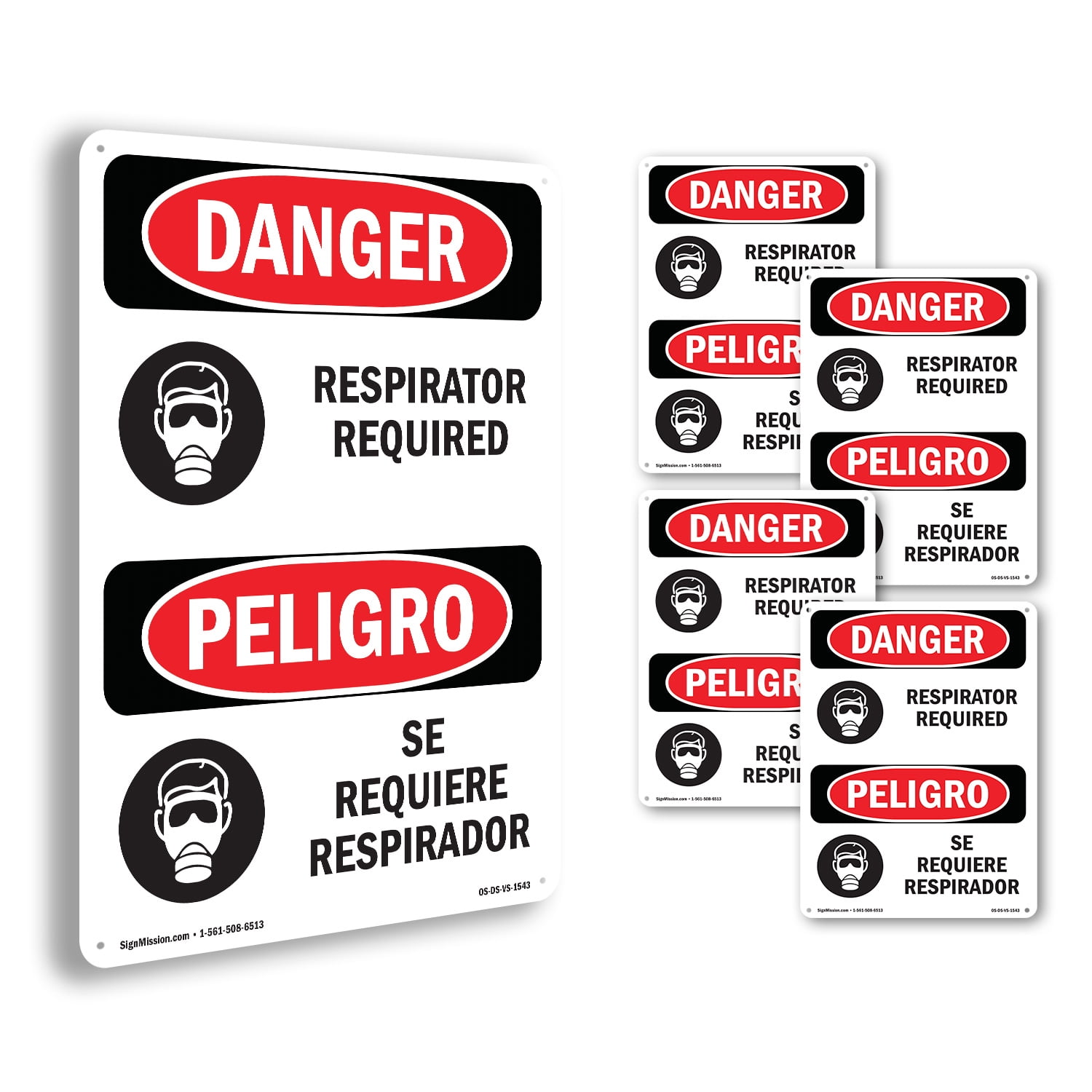 Respirator Required With Symbol OSHA Danger Aluminum Sign 18 Inch x 12 ...