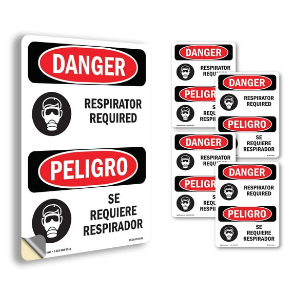 Respirator Required With Symbol OSHA Danger Vinyl Decal Label 24 Inch x ...