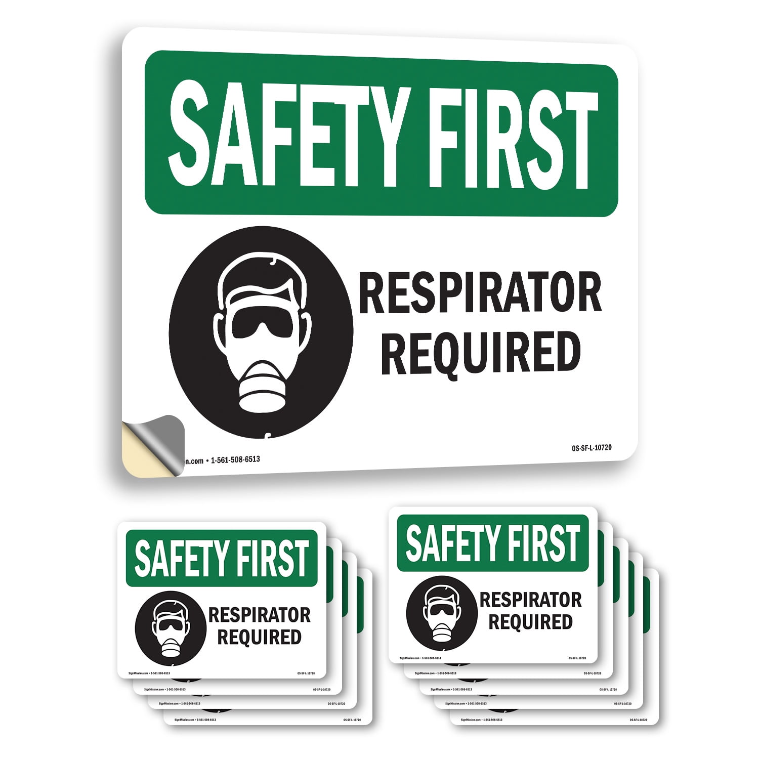 Respirator Required With Symbol OSHA SAFETY FIRST Vinyl Decal Label 10 ...