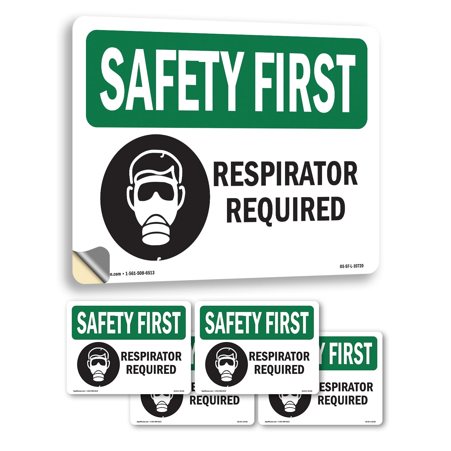 Respirator Required With Symbol OSHA SAFETY FIRST Vinyl Decal Label 10 ...