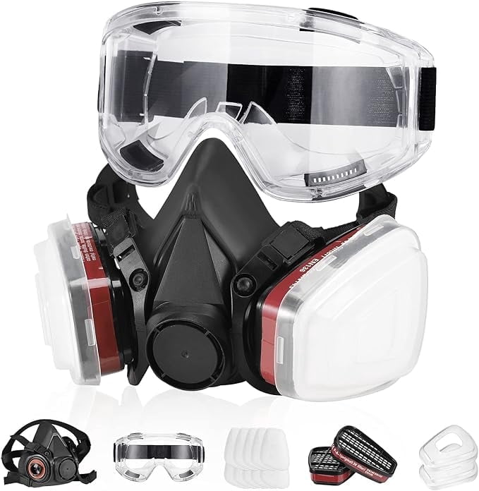 Respirator Reusable Half Face Cover Gas Mask with Safety Glasses ...