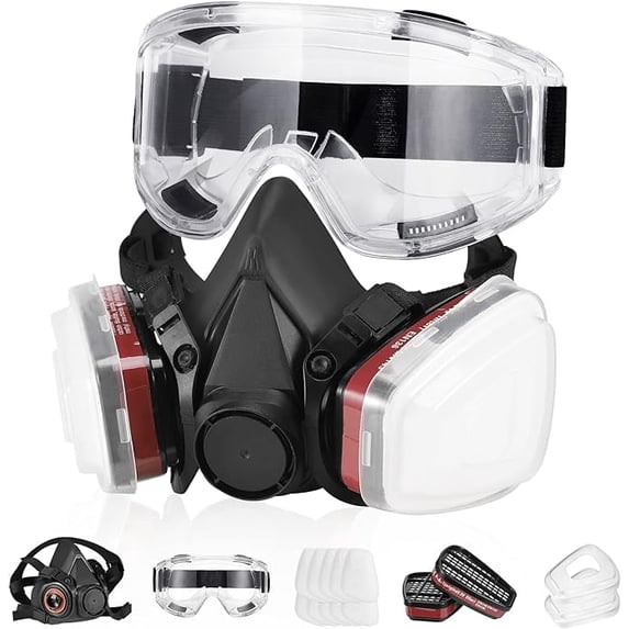 Respirator Reusable Half Face Cover Gas Mask with Safety Glasses ...