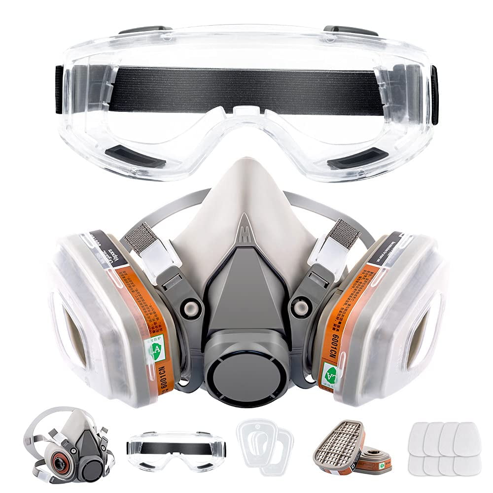 Respirator Reusable Half Face Cover Gas Mask with Safety Glasses ...