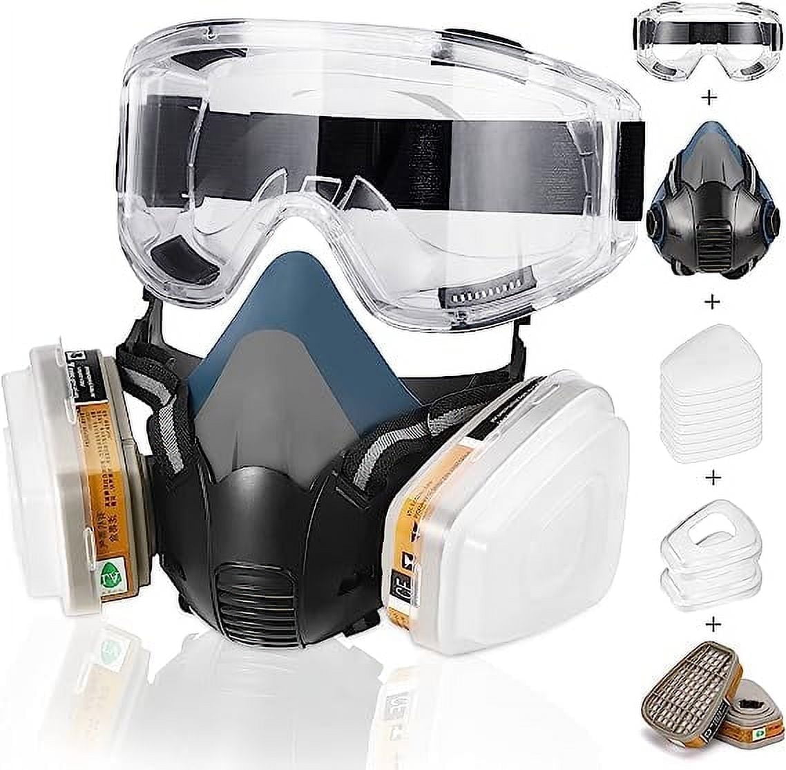 Respirator Reusable Half Face Cover Gas Mask with Safety Glasses ...