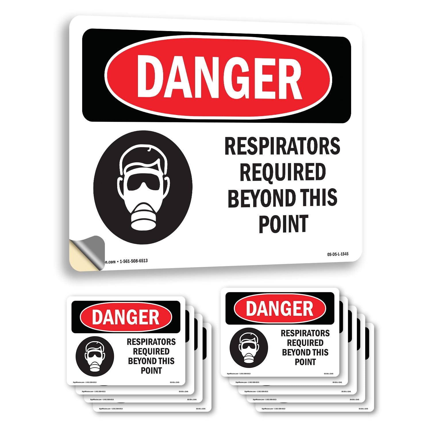 Respirators Required Beyond This Point OSHA Danger Vinyl Decal Label 18 ...