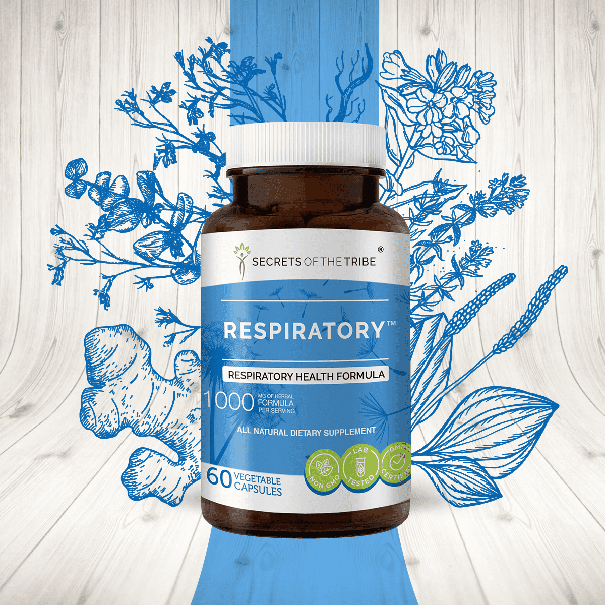 Respiratory 60 Capsules, 500 mg, Eucalyptus, Ginger, Lungwort, Lobelia ...
