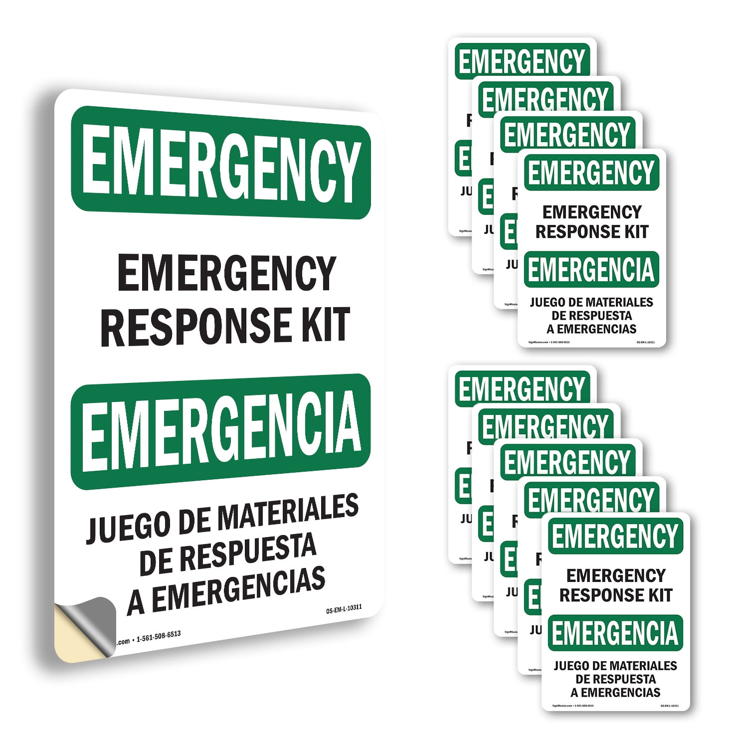 Response Kit Bilingual OSHA Emergency Vinyl Decal Label 14 Inch x 10 ...