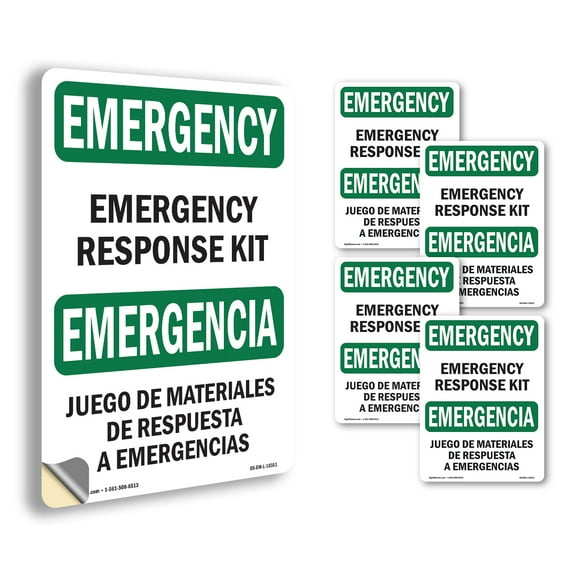 Response Kit Bilingual OSHA Emergency Vinyl Decal Label 5 Inch x 3.5 ...