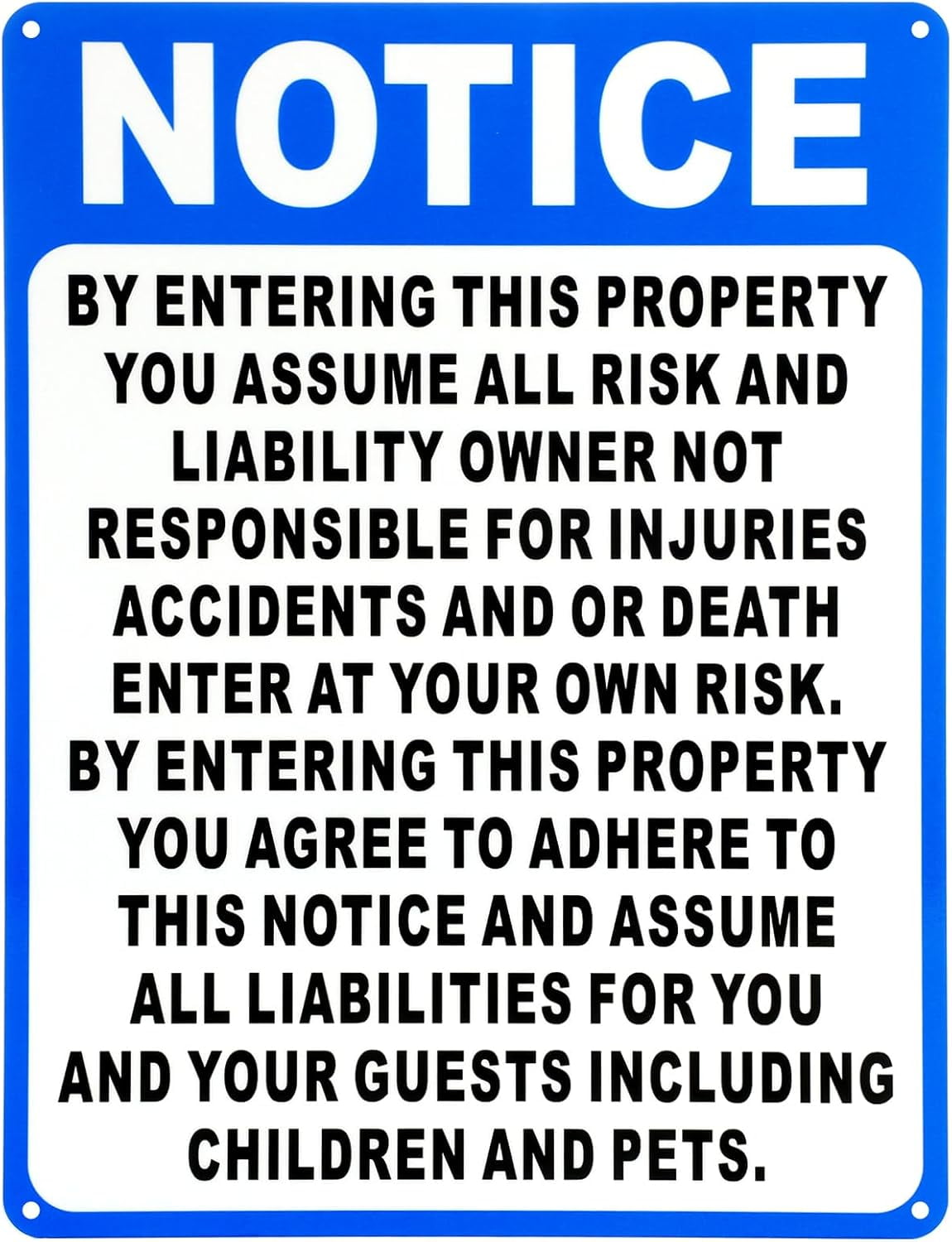 Not Responsible For Accidents Or Injuries Enter At Your Own Risk Metal ...