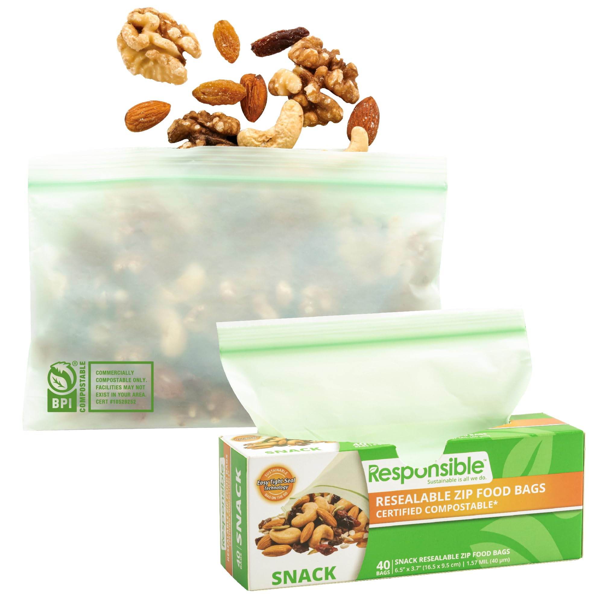 Responsible Products Certified Compostable BDF32 SNACK Resealable Zip ...