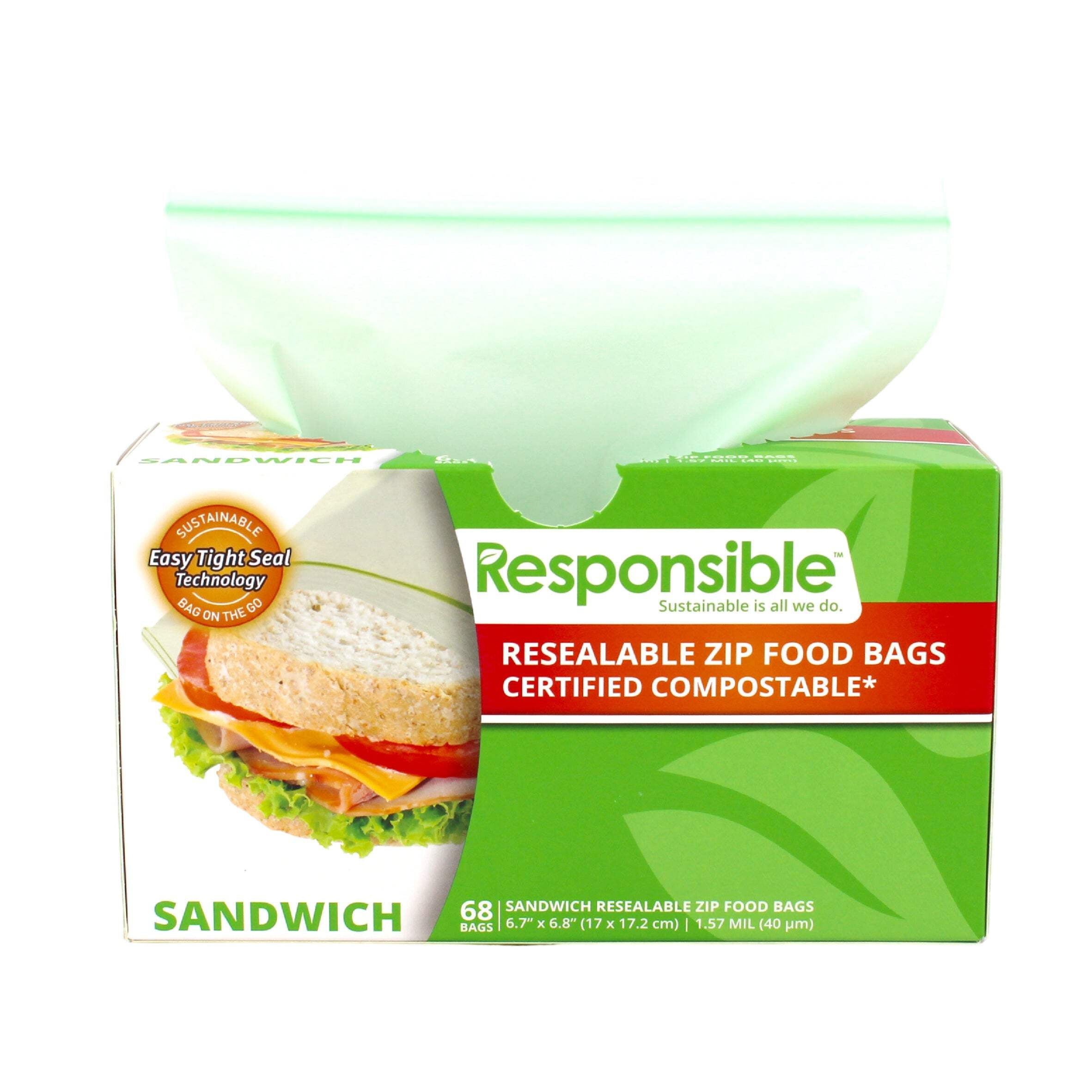 Responsible Products Certified Compostable SANDWICH Resealable Zip Bag ...