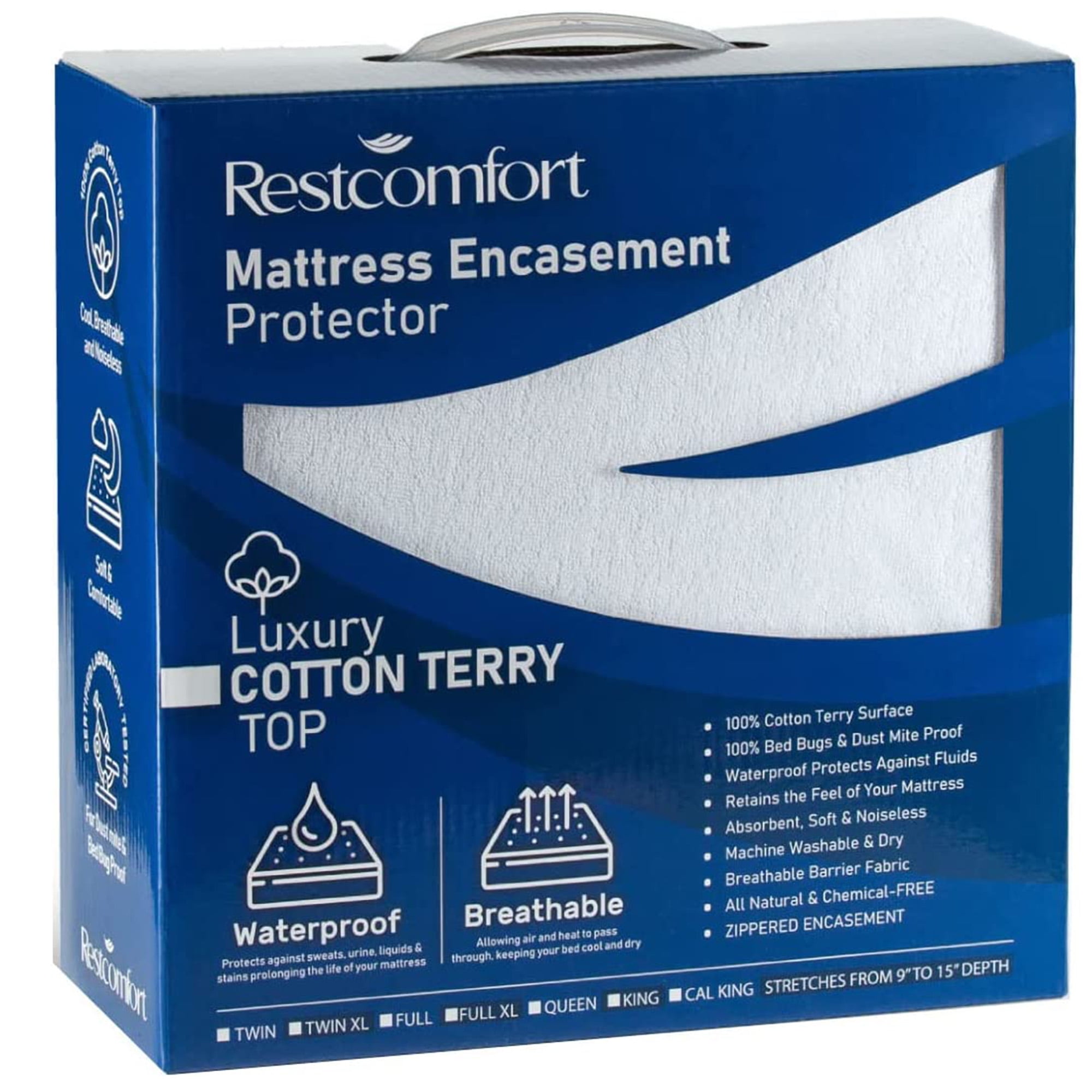 Full Size Rest Comfort Cotton Terry Mattress Cover, Waterproof Zippered ...