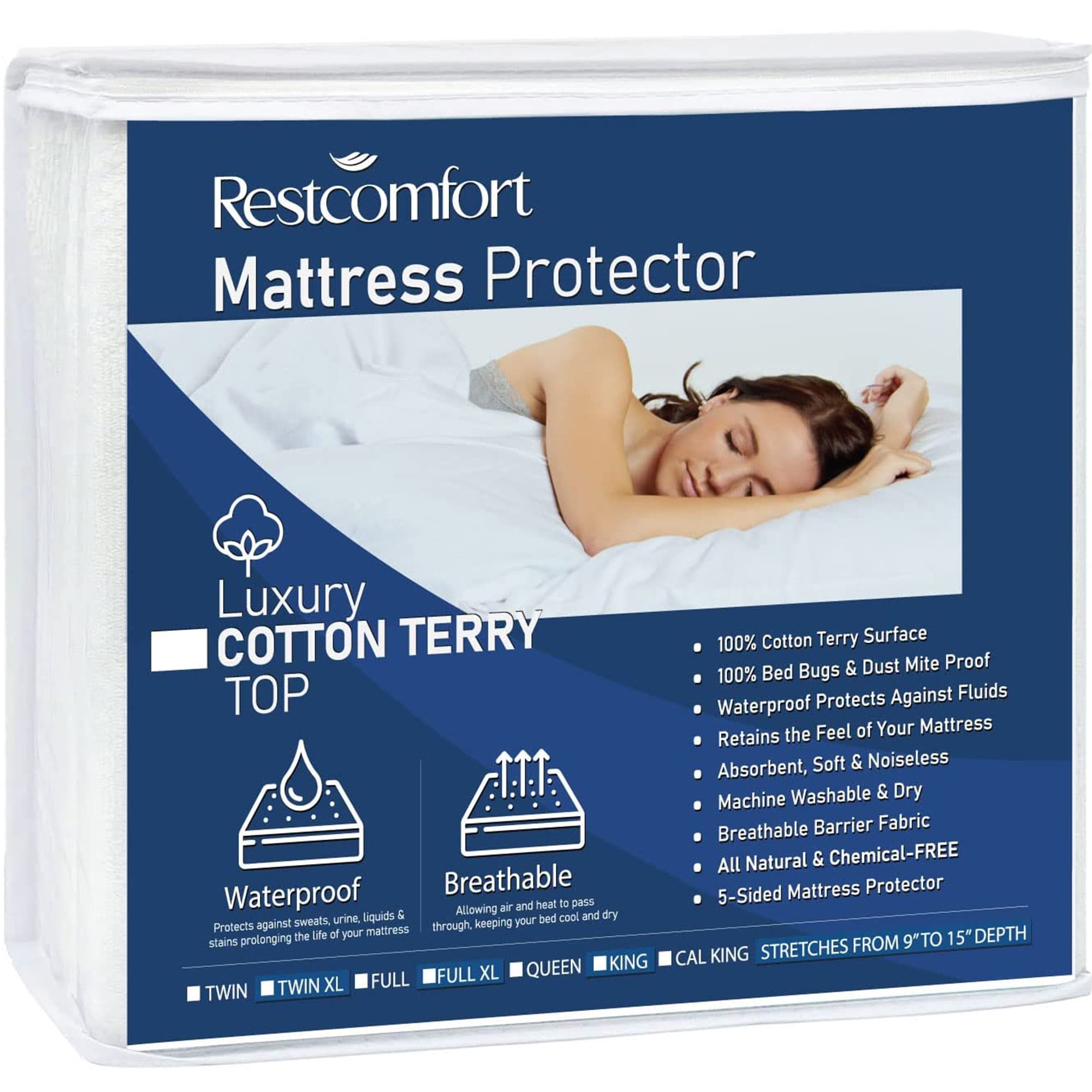 Rest Comfort Waterproof Hypoallergenic Luxury Cotton Terry Top Full ...