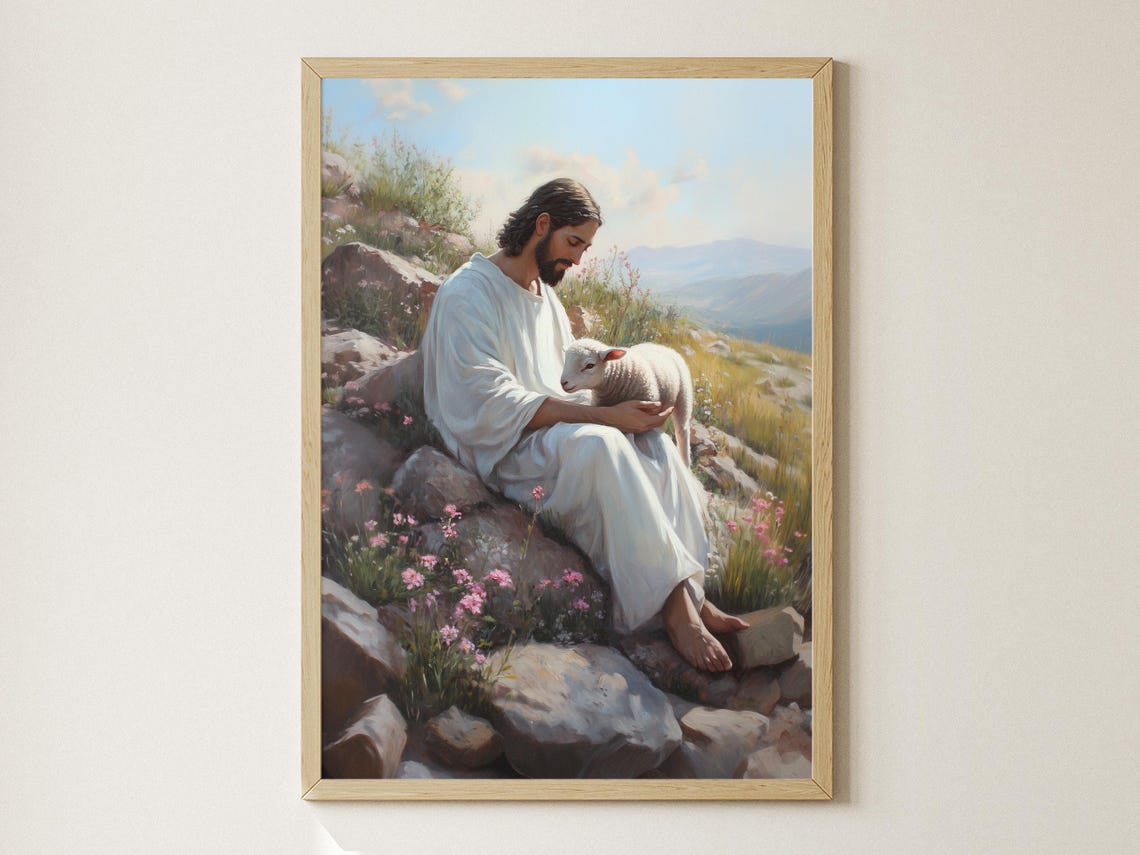 Rest In Grace, Jesus And Lamb, Leaves The 99, Modern Christian Artwork ...