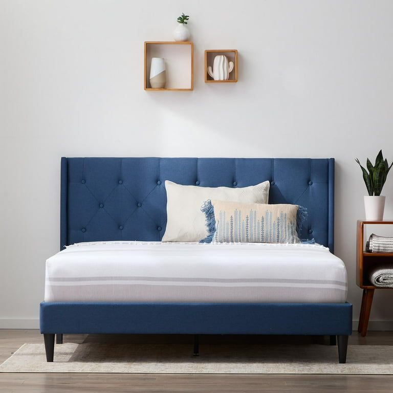 Rest Haven Astoria Wingback Tufted Upholstered Bed Queen Blue