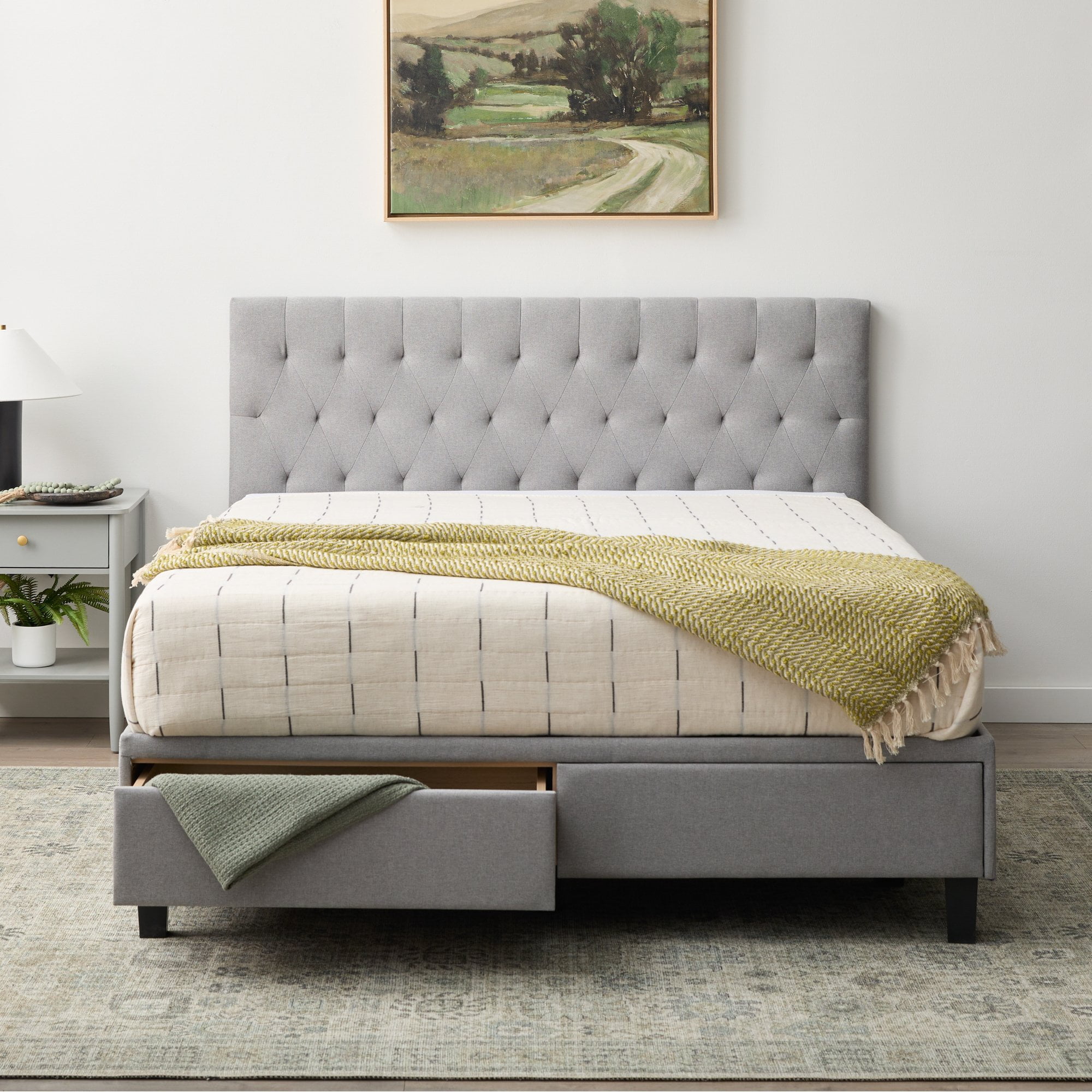 Rest Haven Jasper Upholstered Platform Bed with Drawers - Walmart.com