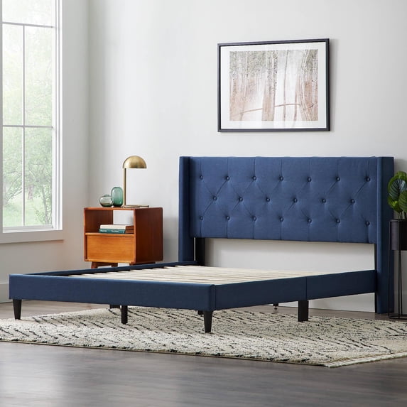 Rest Haven Linen Inspired Diamond Tufted Wingback Upholstered Bed, King ...