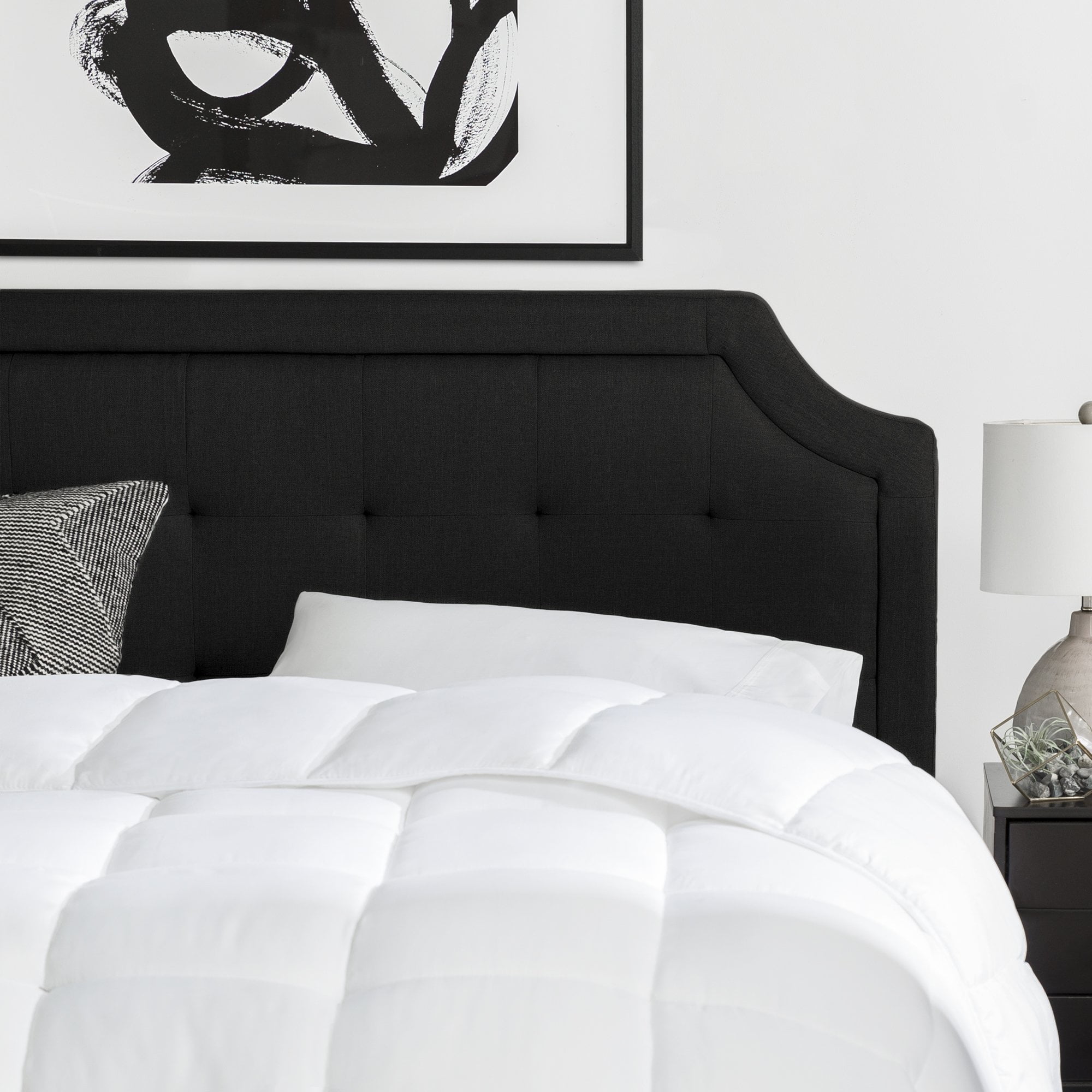 Rest Haven Scallop Edged Upholstered Headboard, Full/Full XL, Black ...