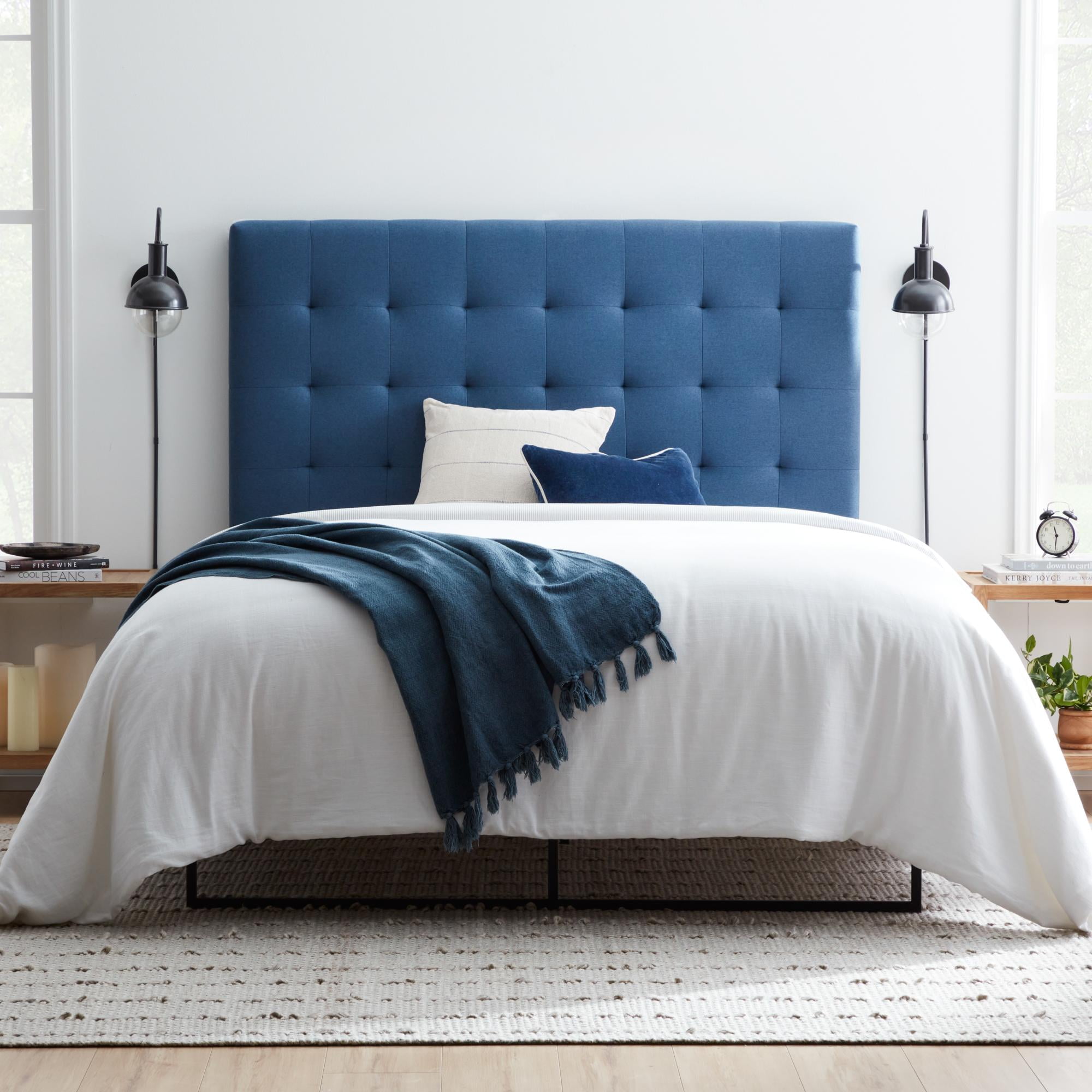 Rest Haven Upholstered Square Tufted Headboard, Queen, Navy - Walmart.com