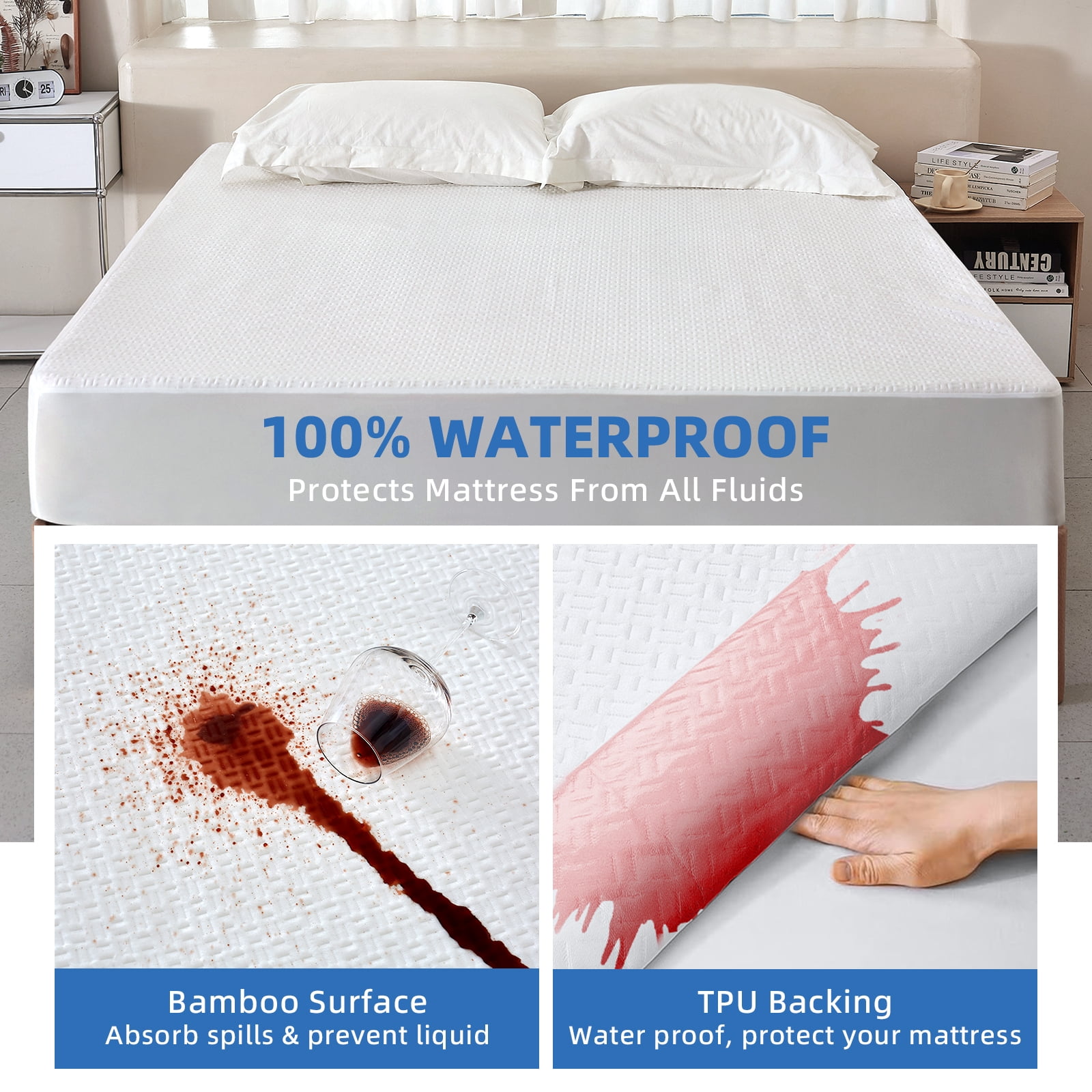 RestGuard 100% Waterproof Mattress Protector Premium Terry Top Organic ...