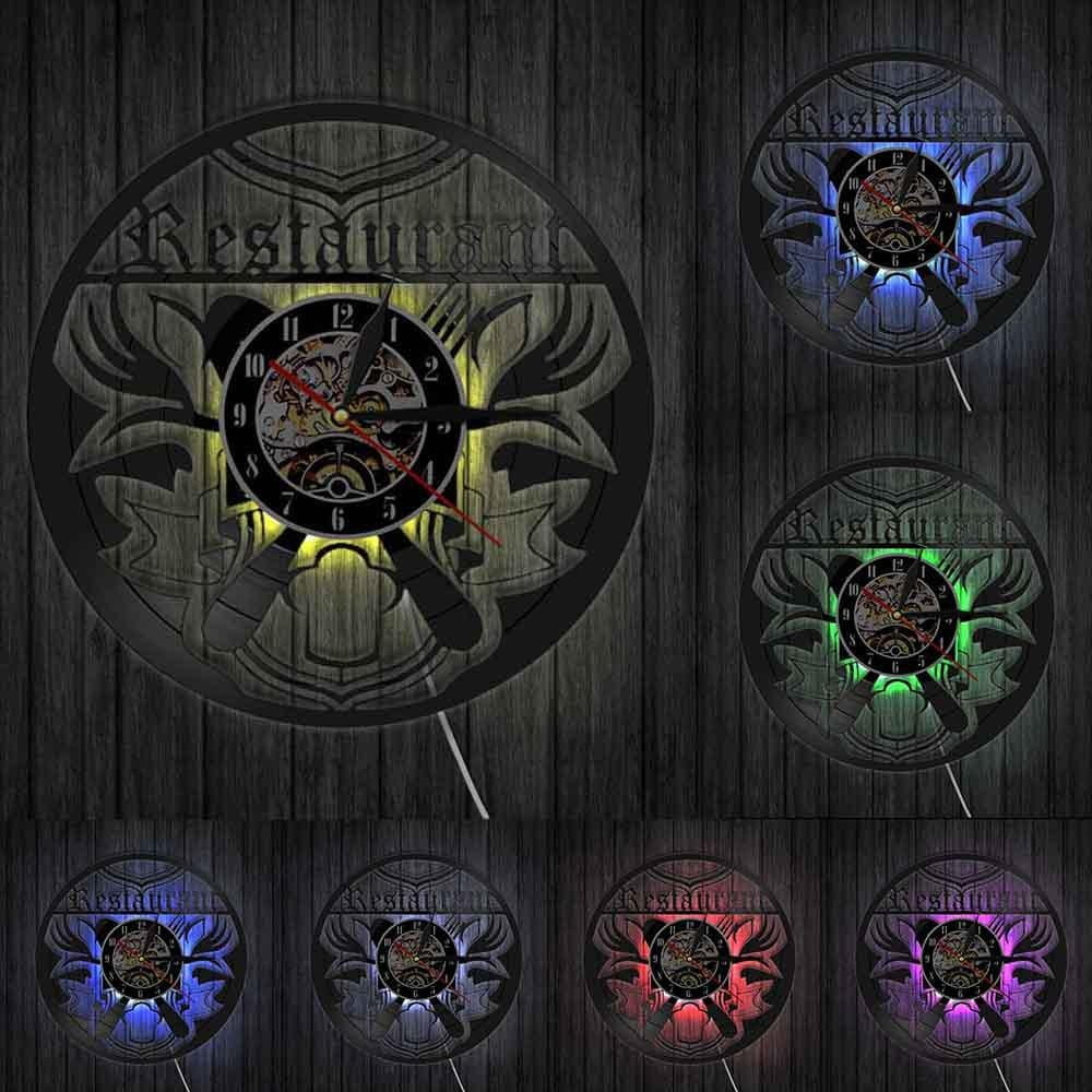 Restaurant Business Sign Wall Art Clock Kitchen Vinyl Record Wall Clock ...