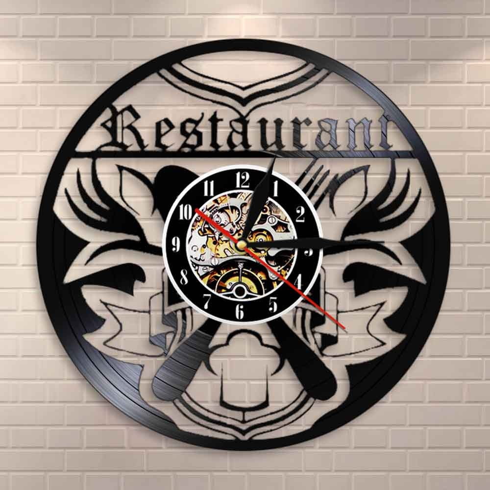 Restaurant Business Sign Wall Art Clock Kitchen Vinyl Record Wall Clock ...