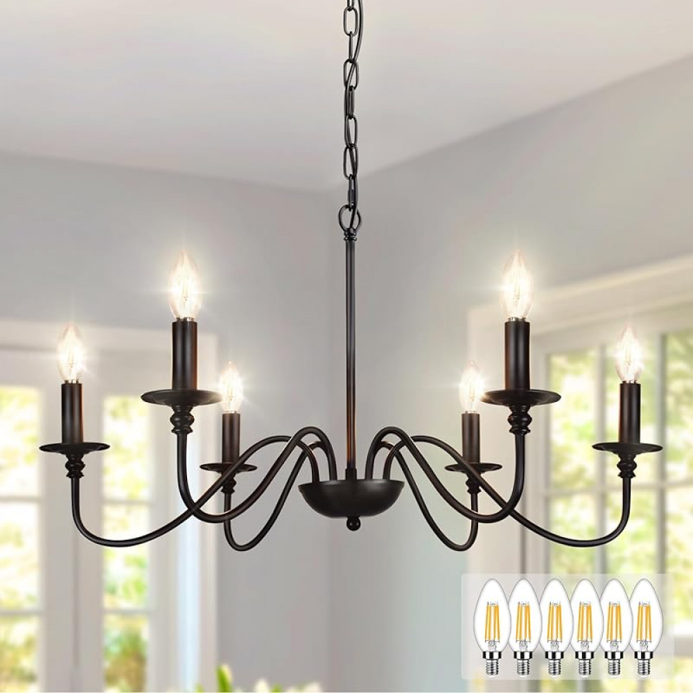 Restaurant Farmhouse Pendant Light: 6-Light Black Industrial Kitchen ...