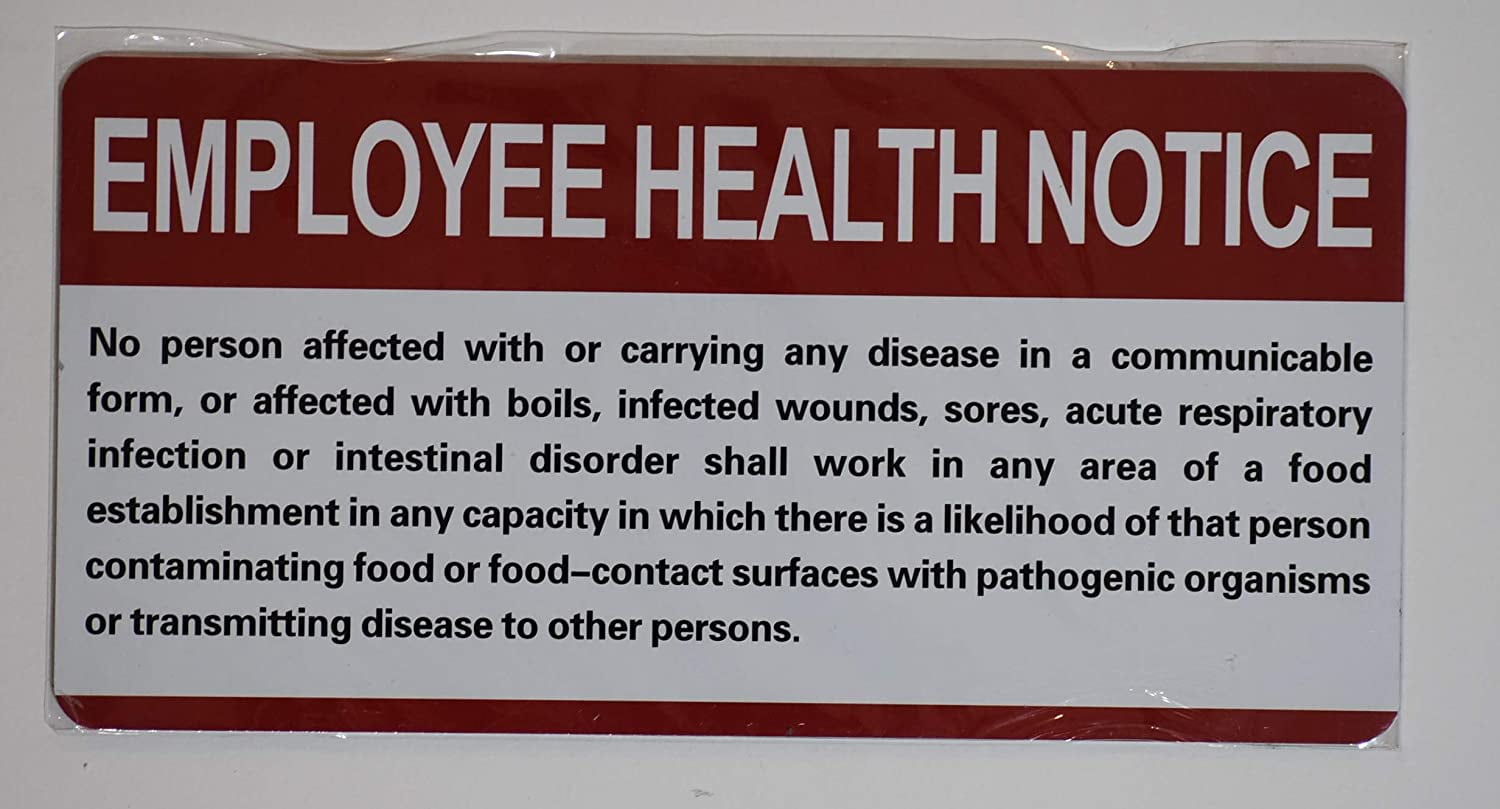 Restaurant/Food Facility Employee Health Notice Sign (Double Sided Tape ...